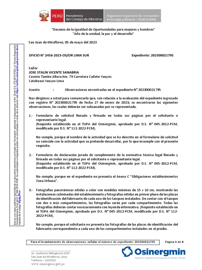 Oficio de Observaciones | PDF