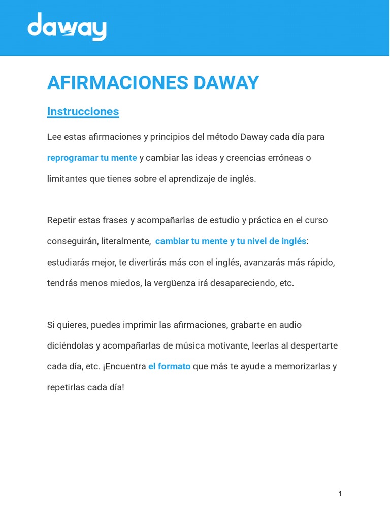 Afirmaciones para Aprender Inglés | PDF | Idioma en Inglés | Cognición