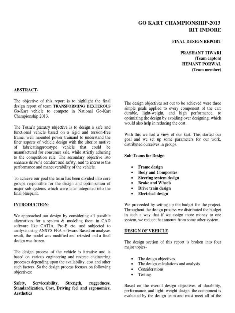 GO KART Design Report PDF | PDF | Brake | Steering