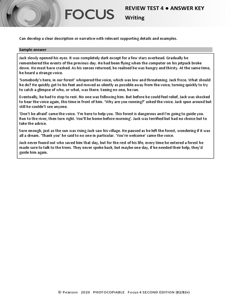 Focus 4 Review Test 4 Answer Key | PDF | Linguistics | Cognition