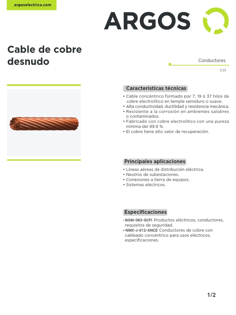 Cable de Cobre Desnudo | PDF | Cobre | Conductor electrico