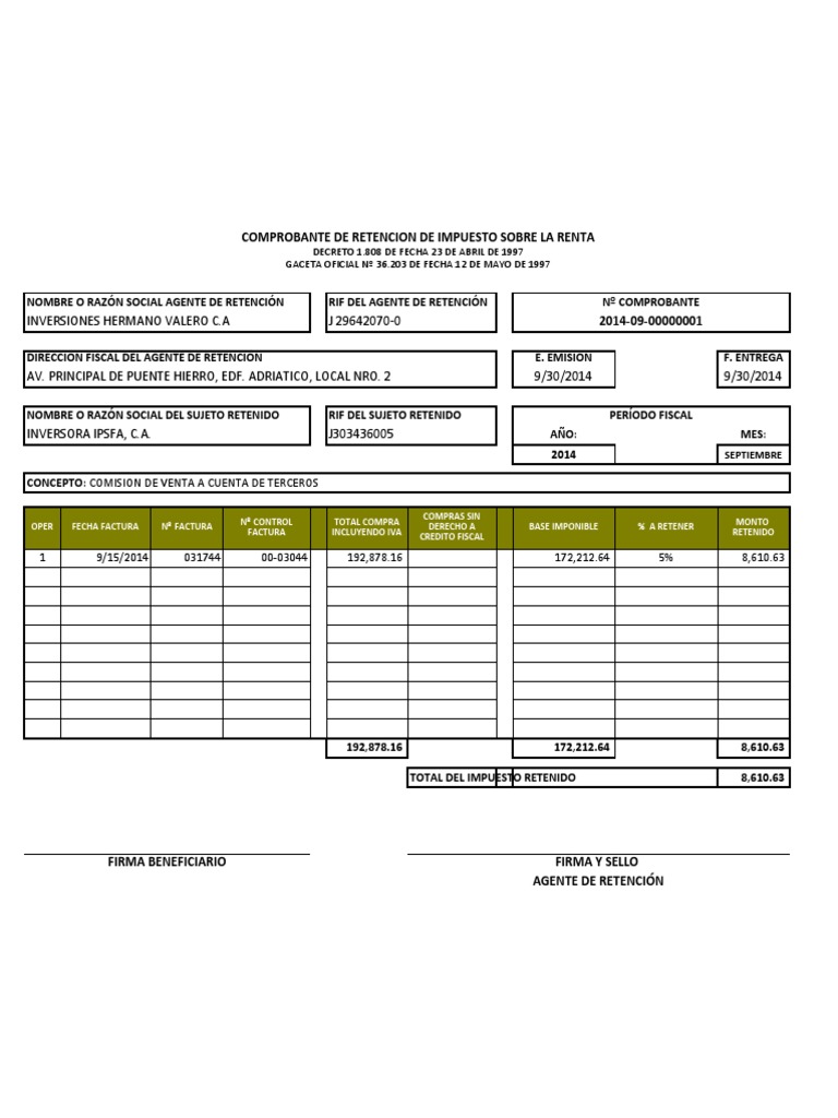 Formato Retencion | PDF | Factura | Impuesto al valor agregado