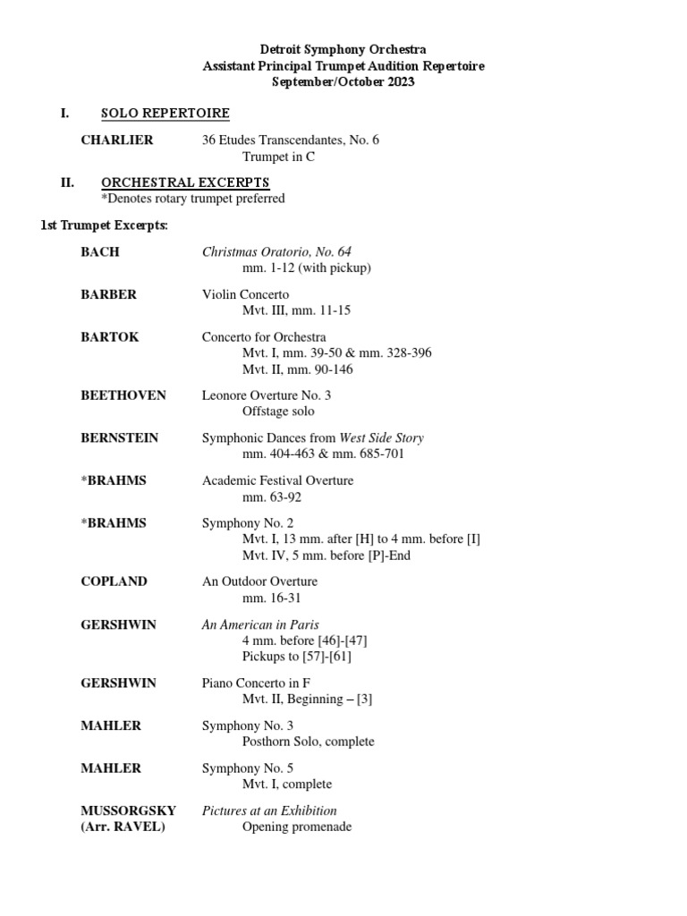 Asst Principal Trumpet Rep List 2023 | Download Free PDF | Orchestras ...