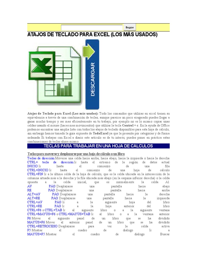 Atajos de Teclado para Excel | PDF | Hoja de cálculo | Microsoft Excel