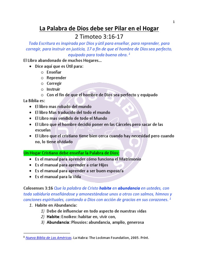 La Palabra de Dios Debe Ser Pilar en El Hogar | PDF | Biblia