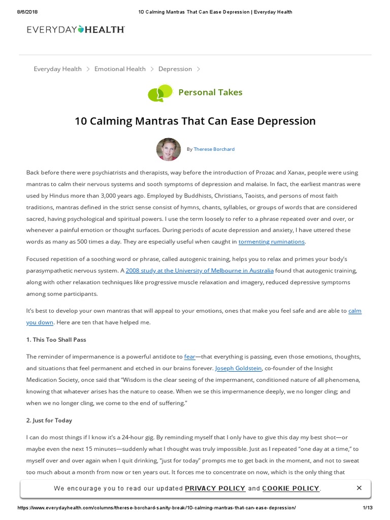 10 Calming Mantras That Can Ease Depression - Everyday Health | PDF ...