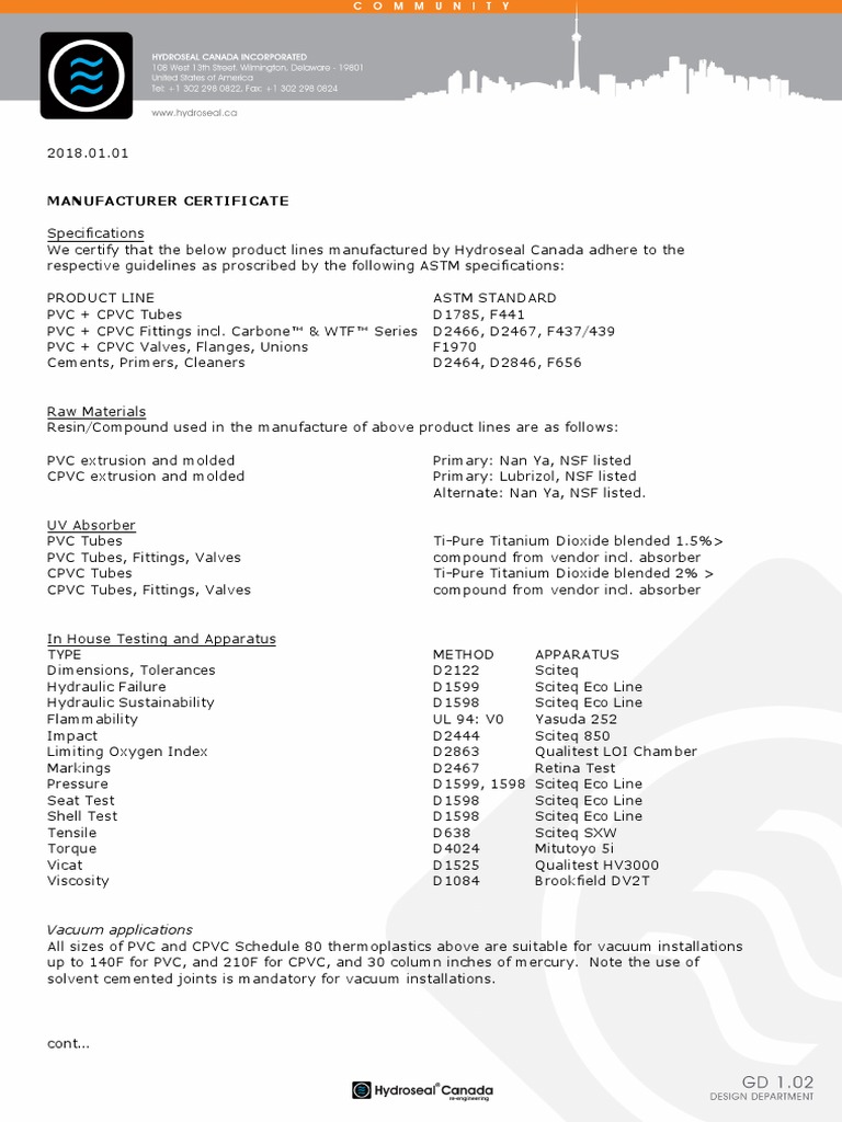 Manufacturer Certificate | PDF | Polyvinyl Chloride | Industrial Processes