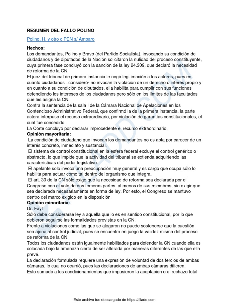 Resumen de Fallos Derecho Constitucional | PDF | Sentencia (ley) | Juez