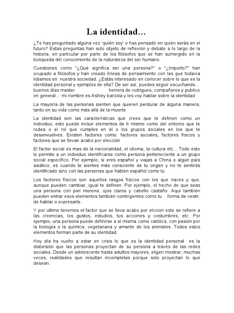 La Identidad | PDF | Conocimiento | Adultos