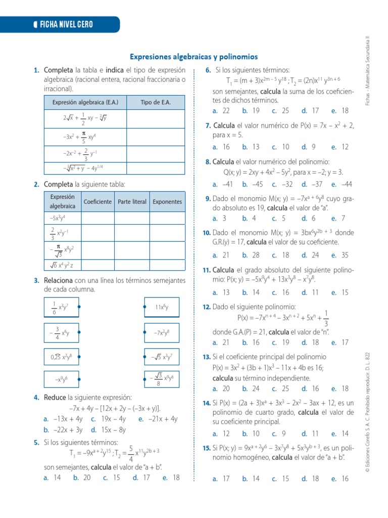 Tabla de Expresiones Algebraicas | PDF | Conceptos matemáticos ...