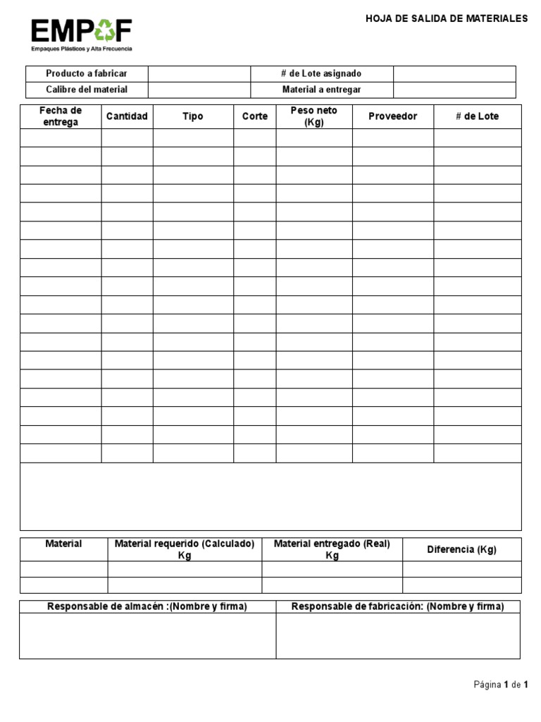 Hoja de Salida de Materiales | PDF