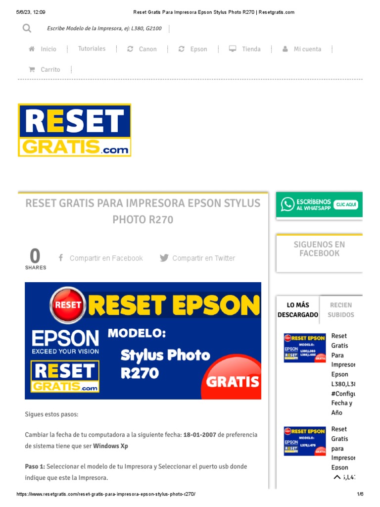 Reset Gratis para Impresora Epson Stylus Photo R270 | PDF | Software ...