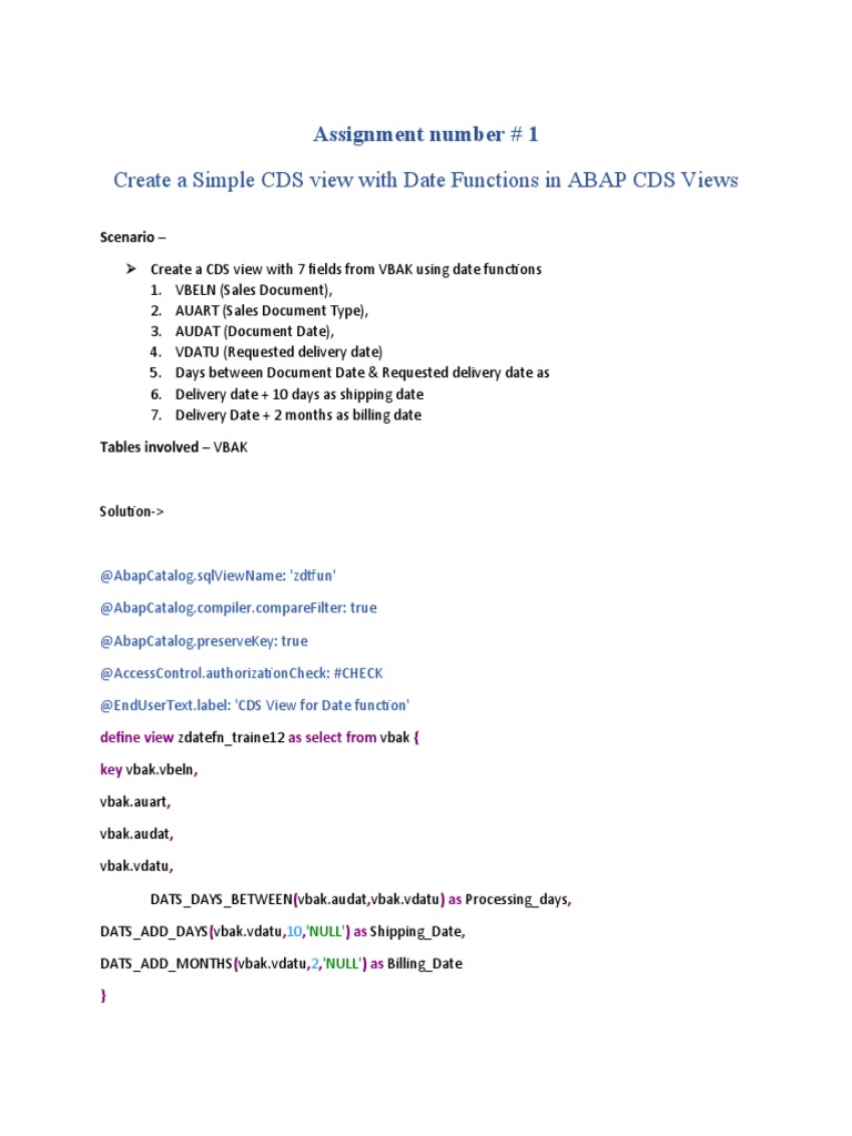 ABAP CDS Views: Date & String Functions | PDF