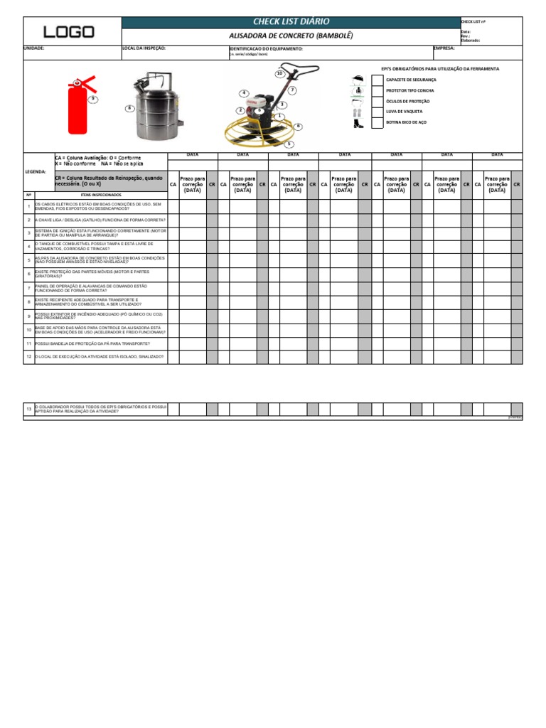 Check List Diário para Alisadora de Concreto | PDF