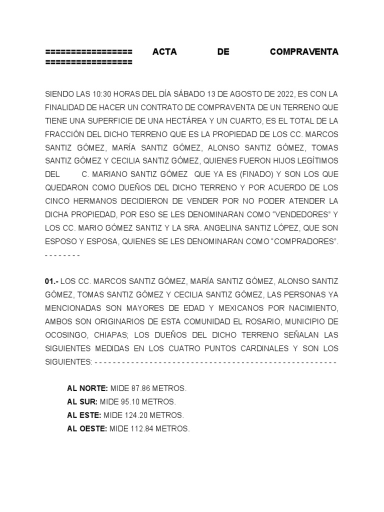 Acta de Compraventa | PDF