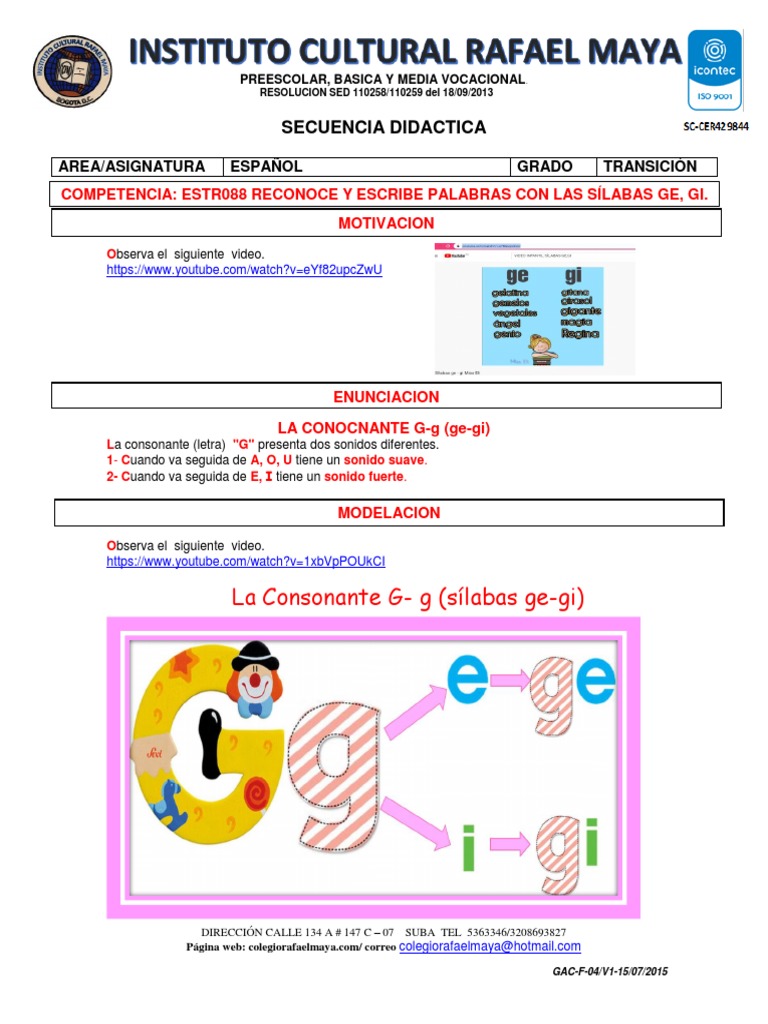 Reconoce y Escribe Palabras Con Las Sílabas Ge, Gi. | PDF