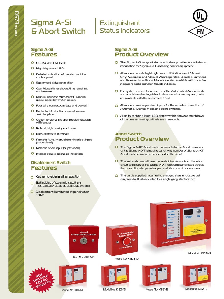Sigma A-Si & Abort Switch: Extinguishant Status Indicators | Download ...