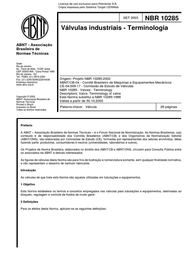 NBR 10285 - 2003 - Válvulas Industriais - Terminologia | PDF | Válvula ...
