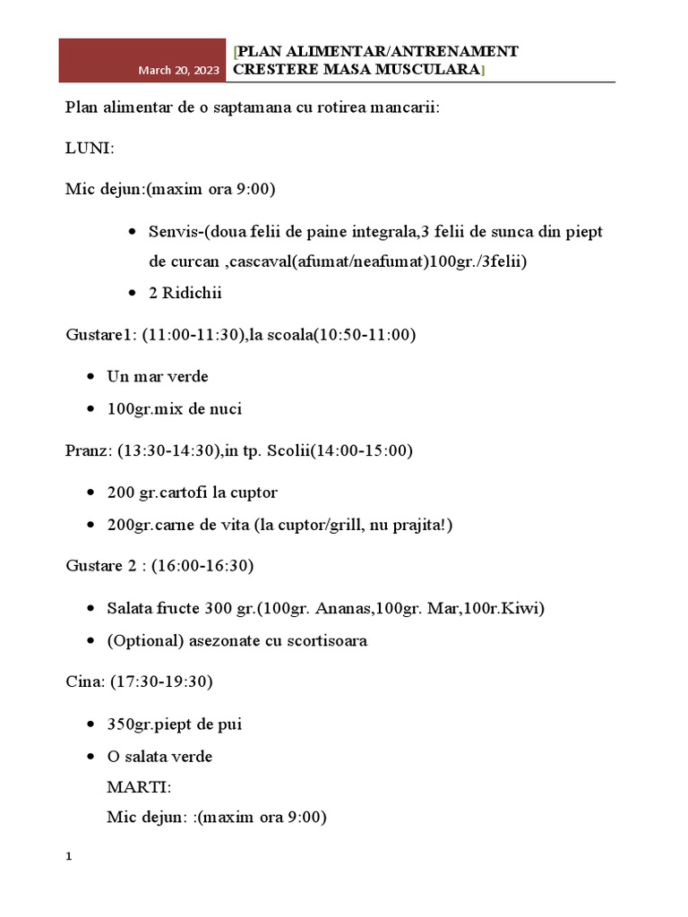 Plan Alimentar Si Antrenament Pentru Vicky | PDF