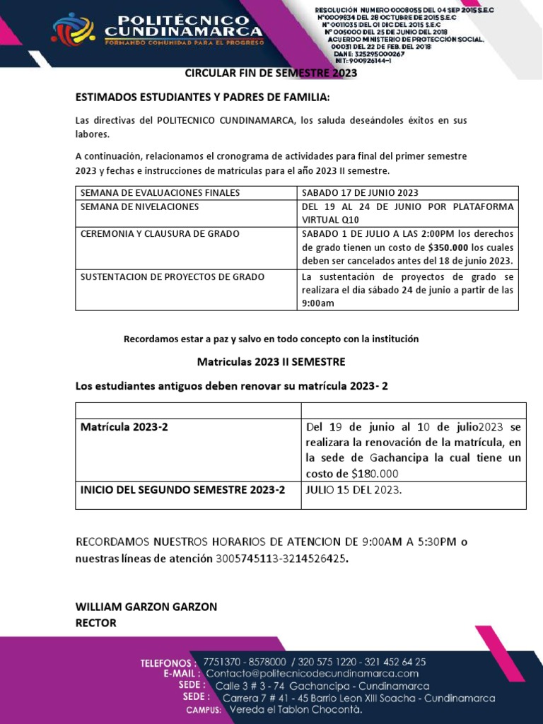 Circular Fin de Semestre 2023 | PDF Circular Fin de Semestre 2023 | PDF