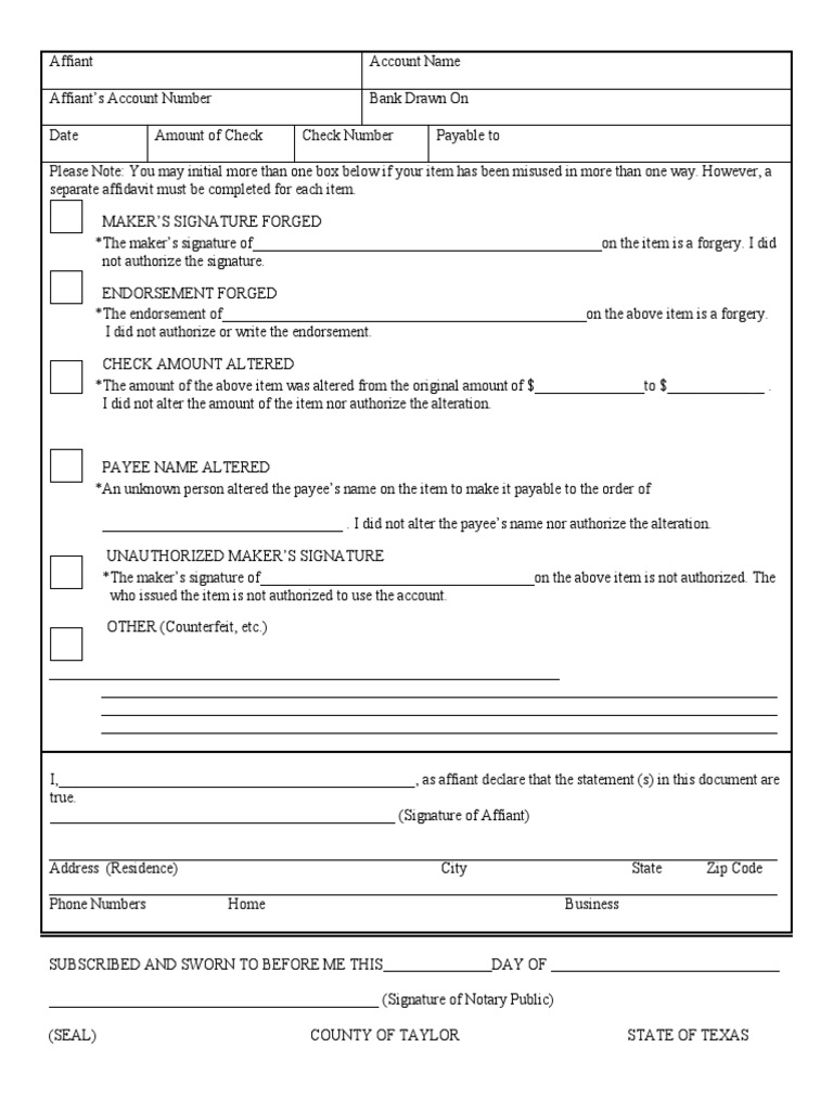 Forgery Affidavit Form | PDF