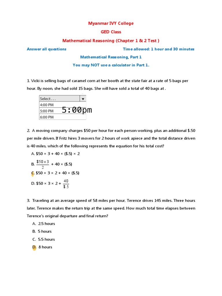 GED (Chapter 1,2 Test) Q With Answers | PDF | Interest | Fee