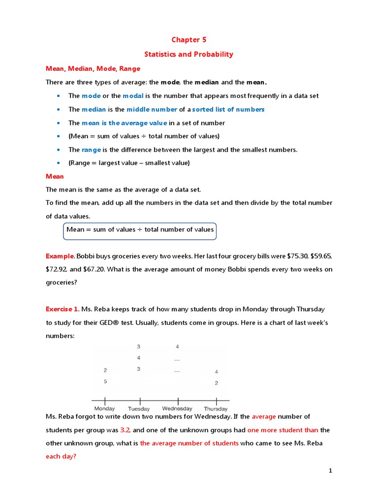 Chapter 5 Statistics, Probability & Counting Methods Q | PDF | Mean ...