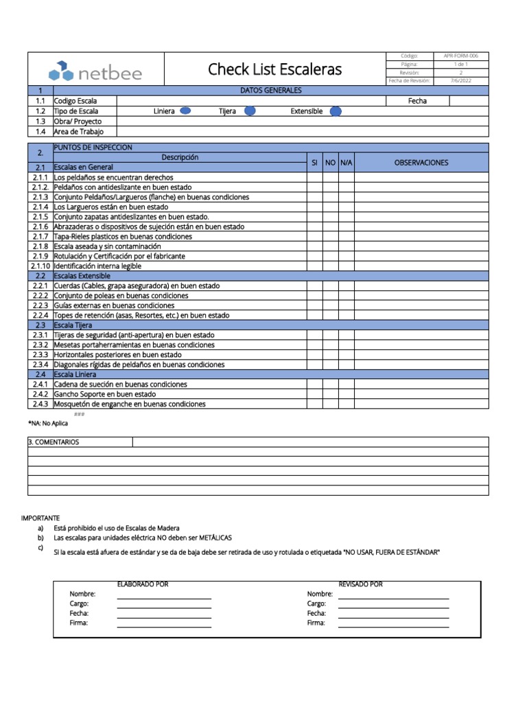 Check List de Inspección de Escaleras | PDF