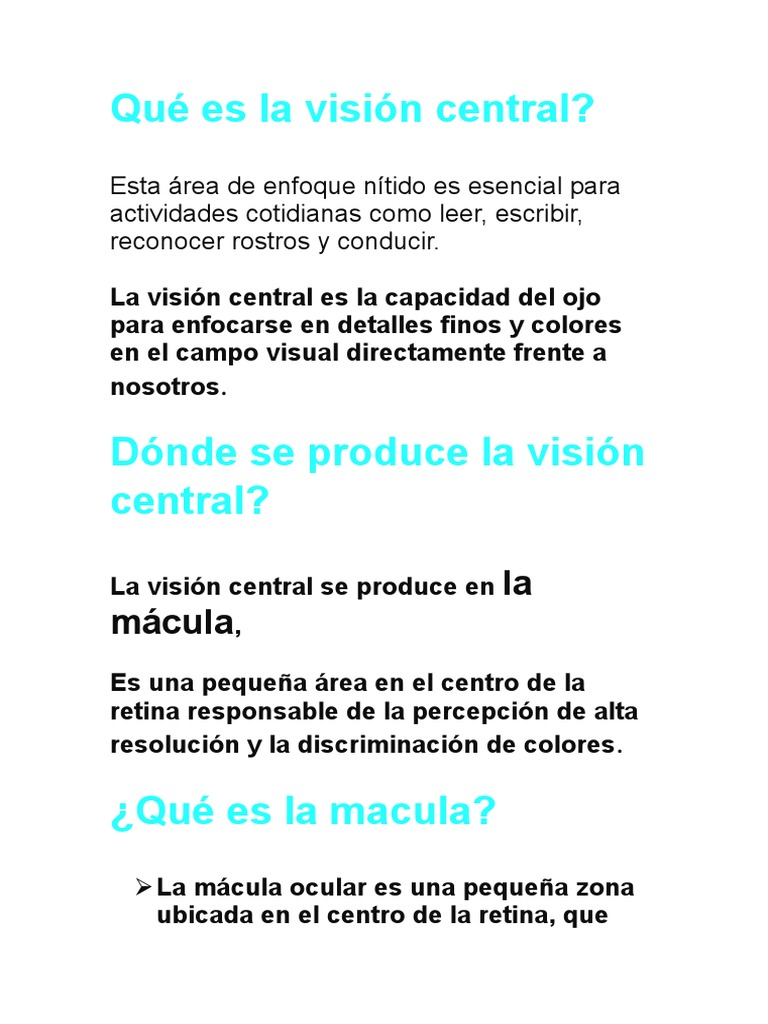 Importancia de la visión central y macular | PDF | Percepción visual ...