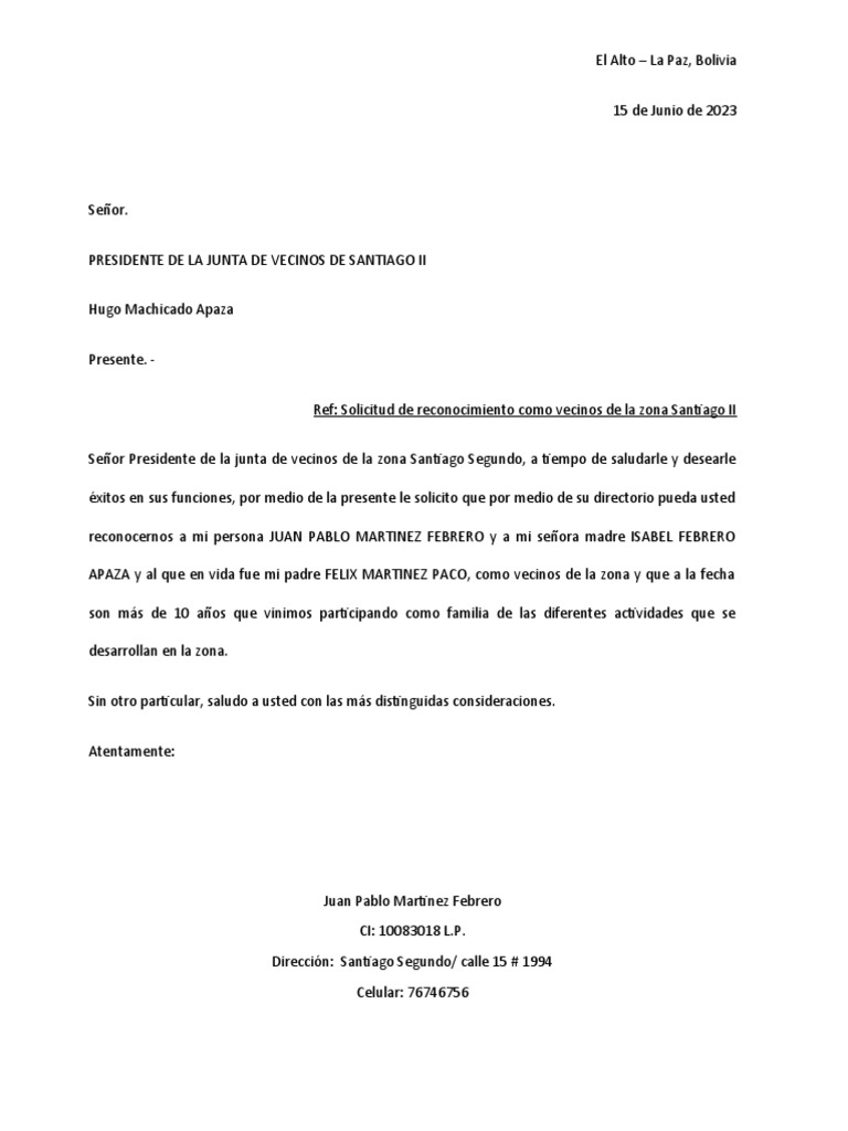 Carta para Junta | PDF