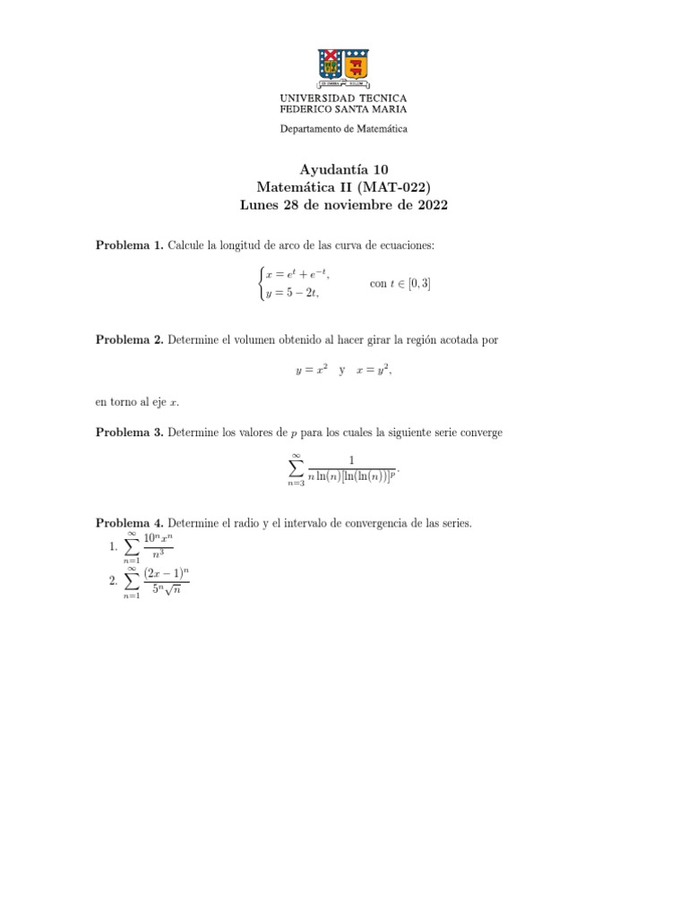 Pauta Ayudantia 10 MAT-022 2022-2 | PDF | Integral | Matemáticas Aplicadas
