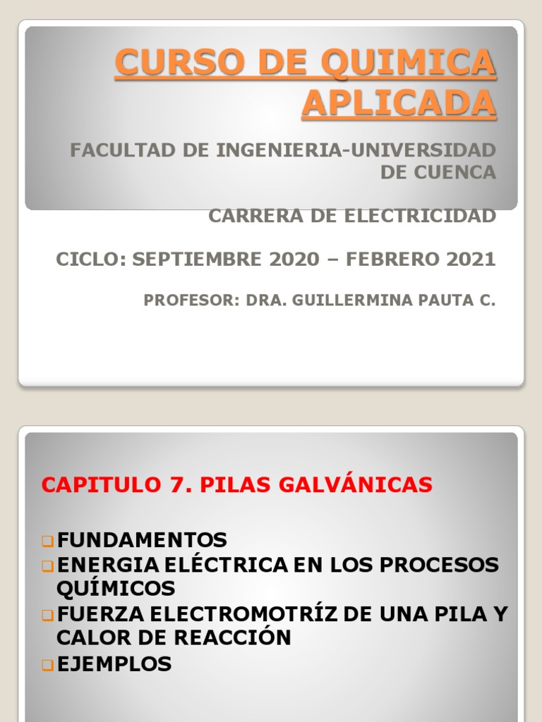 Curso de Quimica Electricidad 7. Pilas Galvánicas | Descargar gratis PDF | Redox | Electricidad