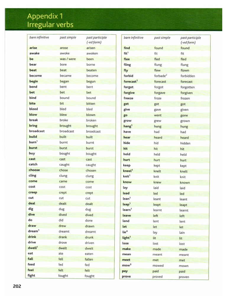 Irregular Verbs | PDF