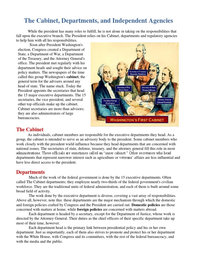 Presidential Cabinet and Dept Reading | PDF | American Government ...