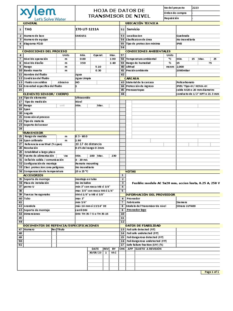 Hoja de Datos de Transmisores de Nivel-Lit1211a | Descargar gratis PDF | Ingeniería mecánica ...