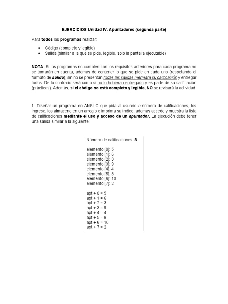EJERCICIOS - U4 - FP - Punteros (Segunda Parte) | PDF | Puntero (Programación de computadora ...