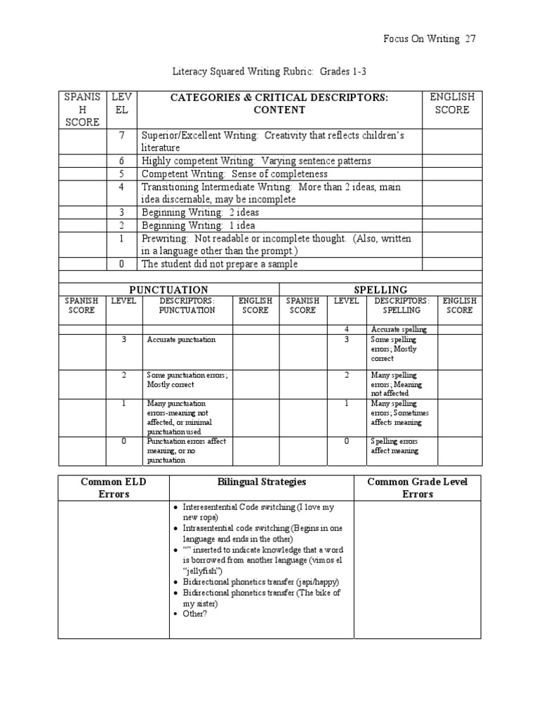 Literacy Squared Writing Rubric | PDF | Multilingualism | Word