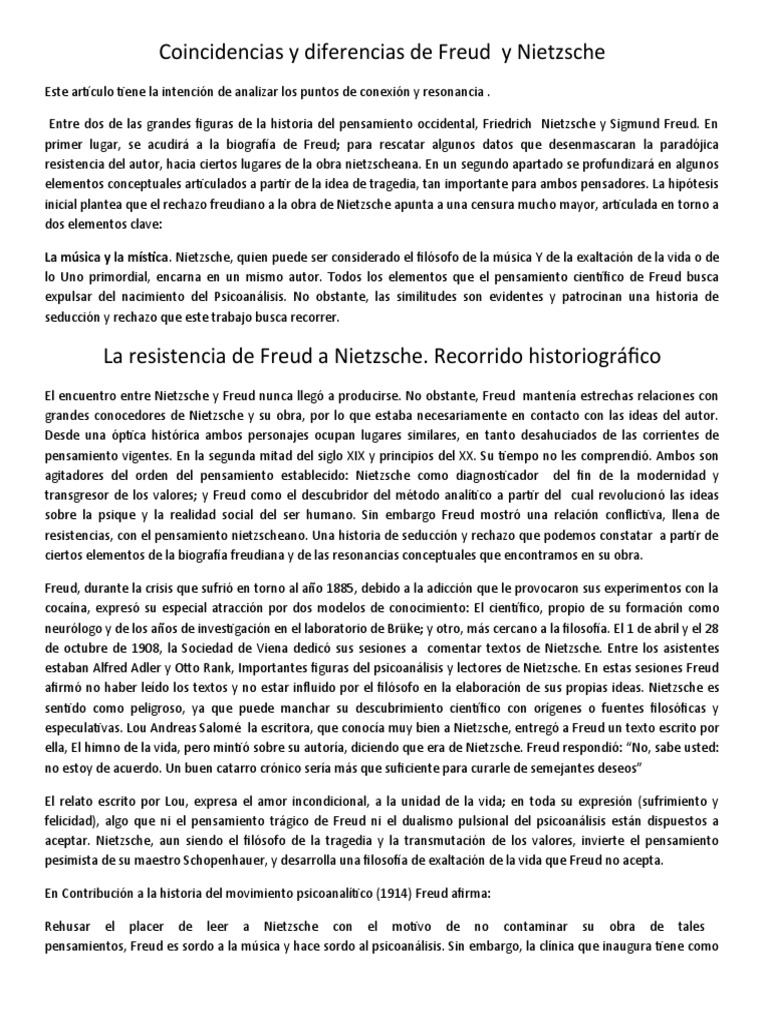 Coincidencias y Diferencias de Freud y Nietzsche | PDF | Sigmund Freud ...