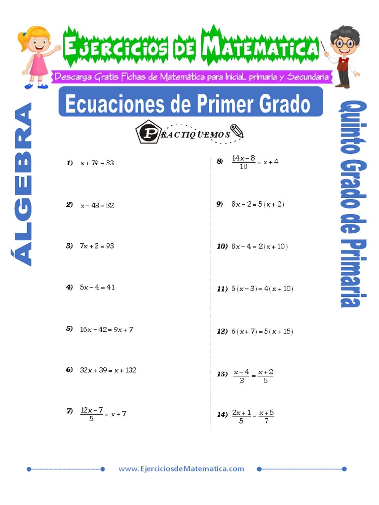Actividades de Ecuaciones de Primer Grado para Quinto de Primaria | PDF