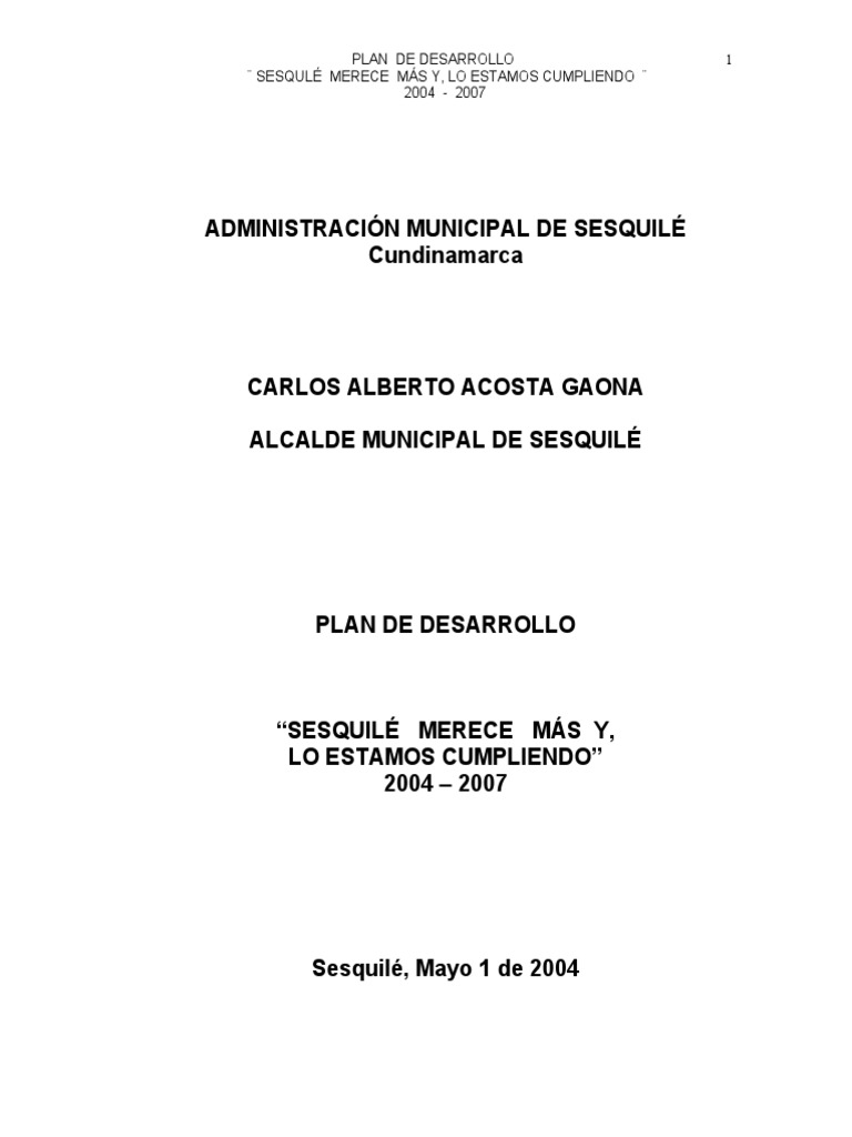 Plan de Desarrollo 2004 - 2007 | PDF | Planificación | Alcalde