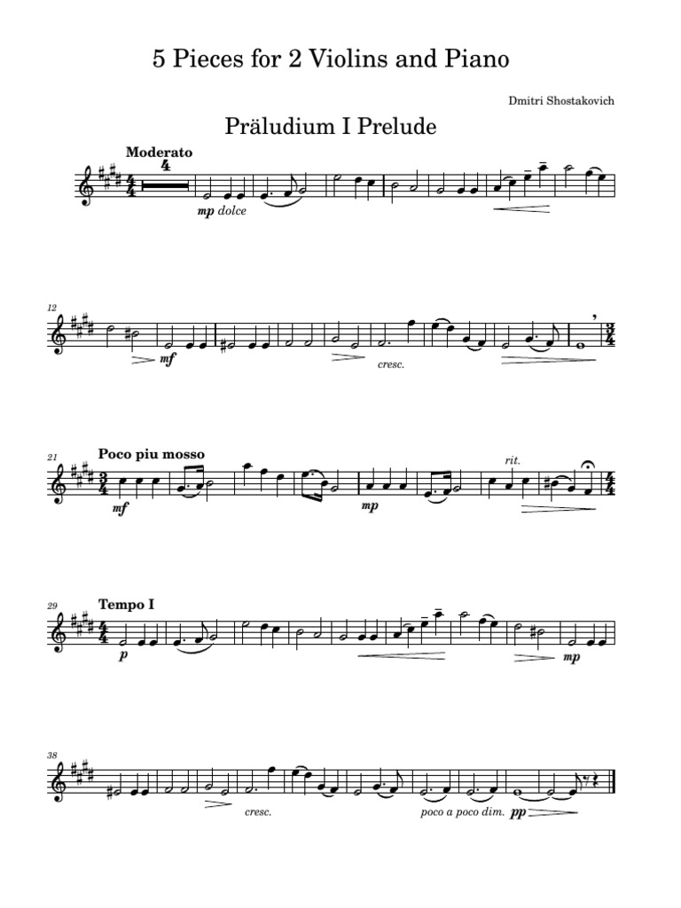 Shostakovich: 5 Pieces for 2 Violins | PDF | Tempo | Musical Compositions
