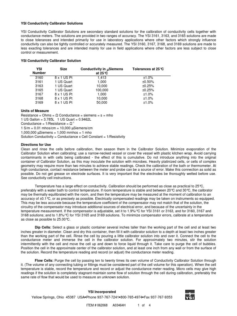 Ysi 3167 Manual | PDF | Calibration | Electrical Resistance And Conductance