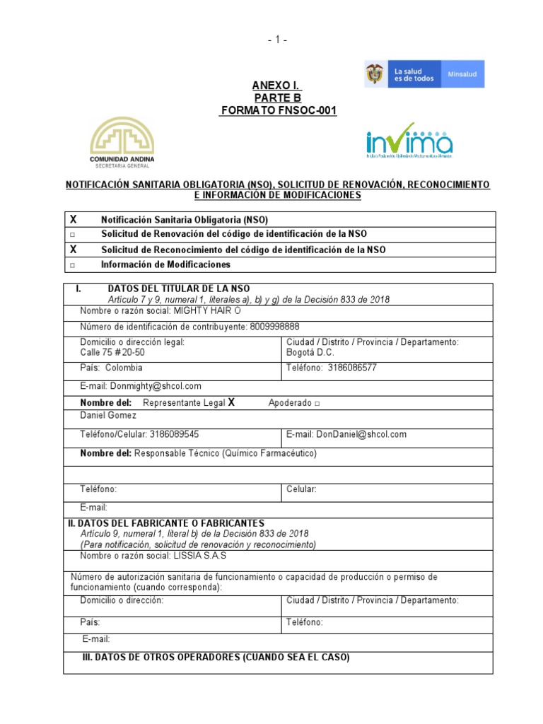 FORMATOS-SOLICITUD-NSO-NUEVA-COSMETICOS-833 (Invima) | PDF