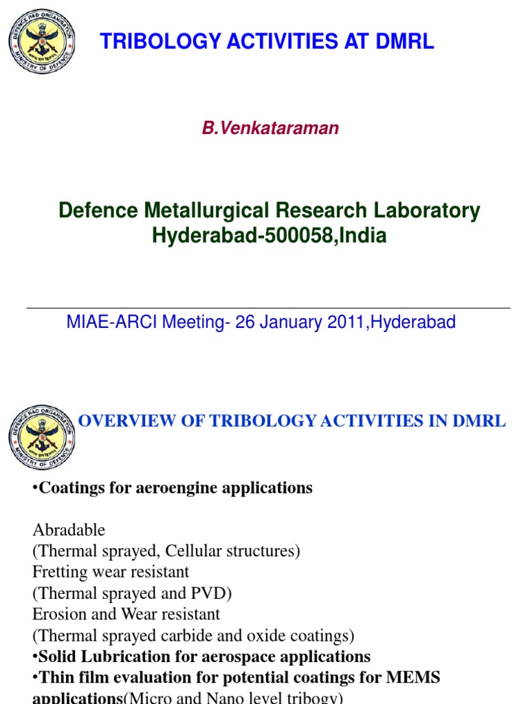 Tribology Research at DMRL | PDF | Wear | Microstructure