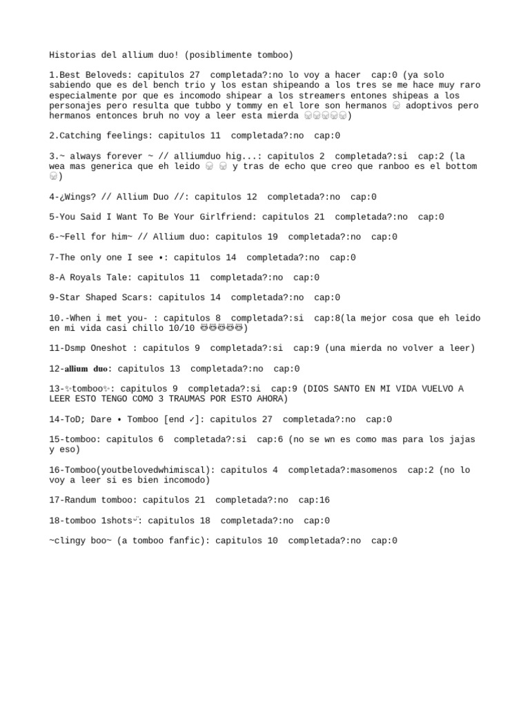 Fanfics Allium Duo y Tomboo | PDF
