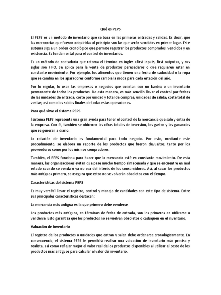 Método PEPS: Control de Inventarios FIFO | PDF | Inventario | Inflación