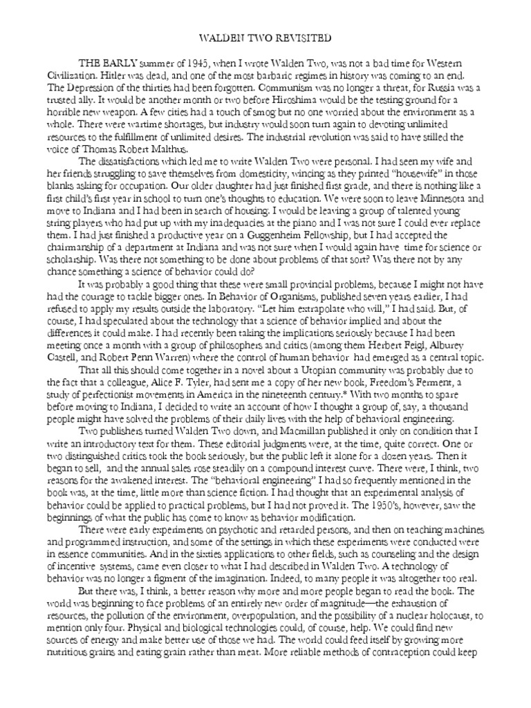 Walden Two Revisited | PDF | Science | Reinforcement