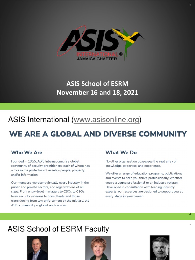 ASIS School of ESRM - Session 1 - Introduction and Basics | PDF ...