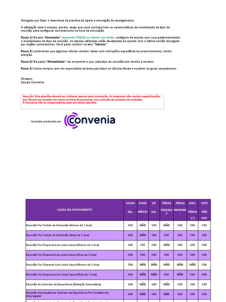 Planilha Convenia - Calculo de Rescisao-1 | PDF | Férias trabalhistas ... Planilha Convenia - Calculo de Rescisao-1 | PDF | Férias trabalhistas ...