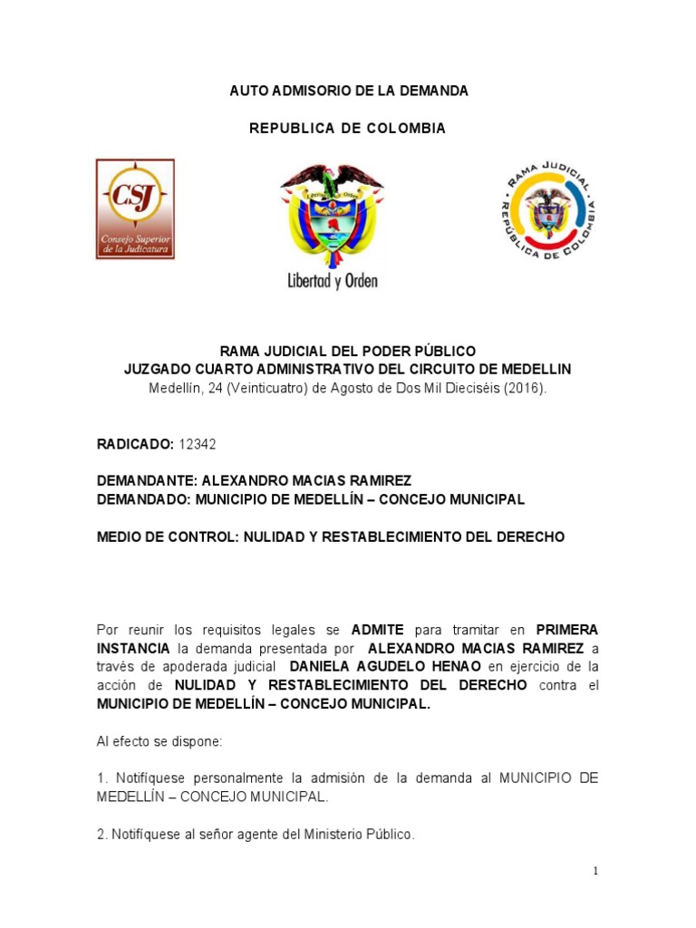 Auto Admisorio de La Demanda | PDF